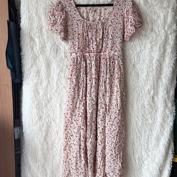 April Cornell | Dresses | April Cornell Pink And Cream Floral Maxi ...